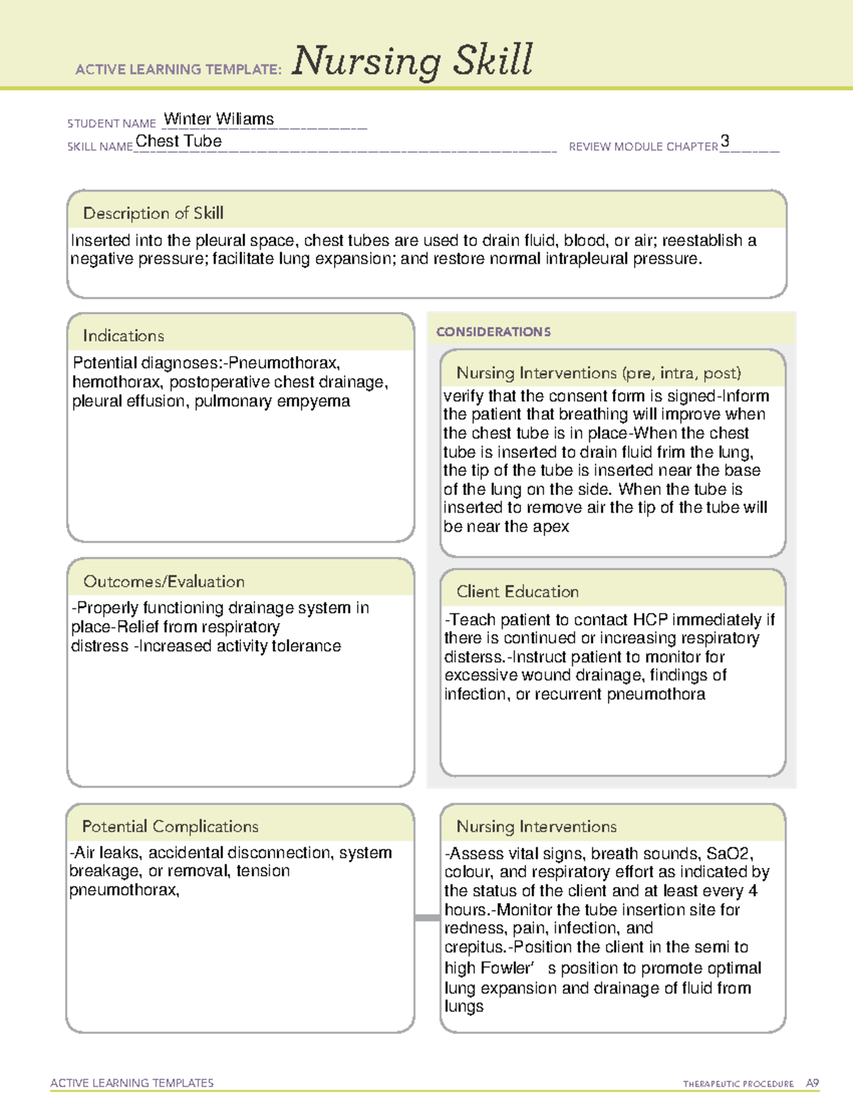 Nursing Skill for Chest Tube Care: Active Learning Template - Studocu