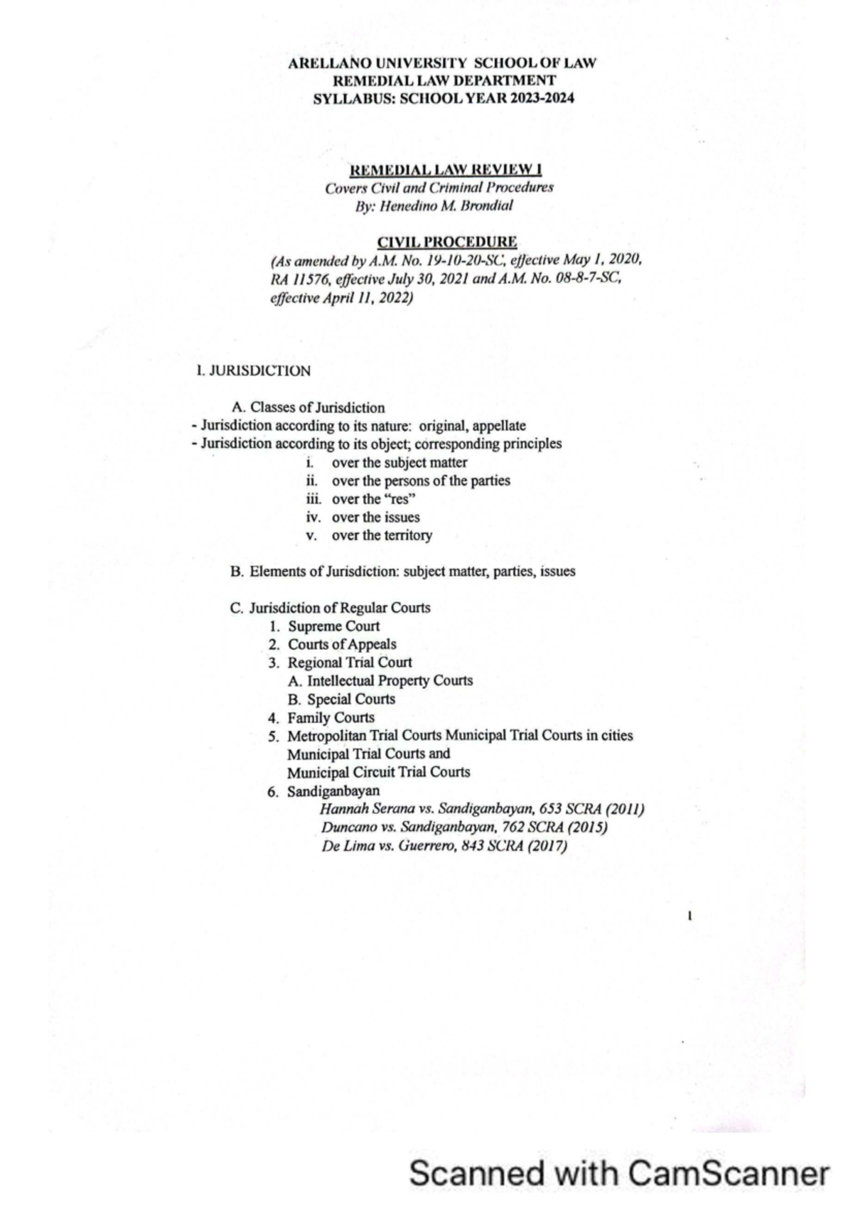 ARELLANO UNIVERSITY SCHOOL OF LAW REMEDIAL LAW REVIEW I SYLLABUS - Studocu
