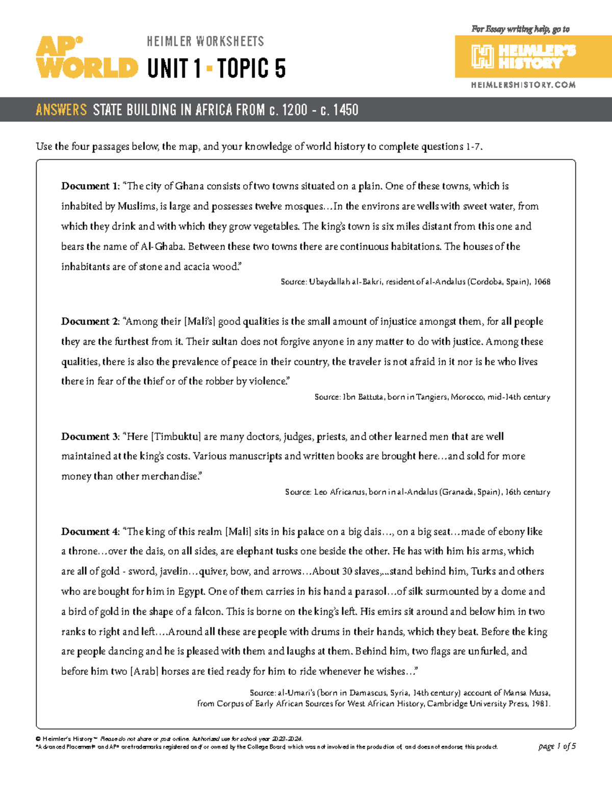 AP World Unit 1 Topic 5: State Building in Africa (c.1200-c.1450 ...