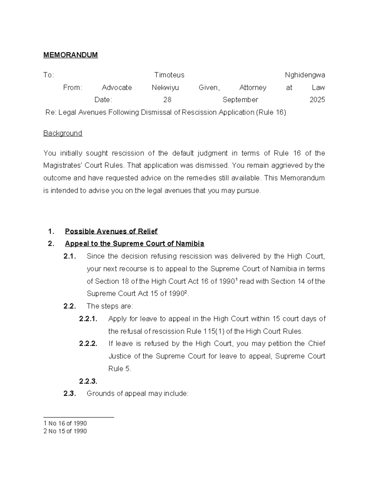 Legal Avenues Post Dismissal of Rule 16 Rescission Application - Studocu
