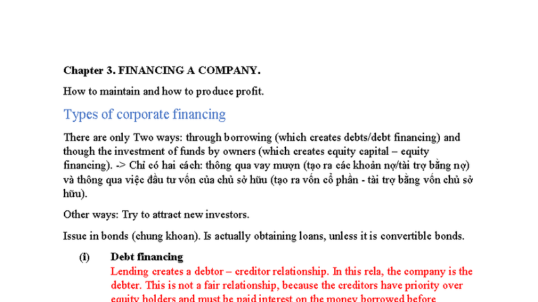 Chapter 3: Financing a Company - Profit Maintenance & Types of ...