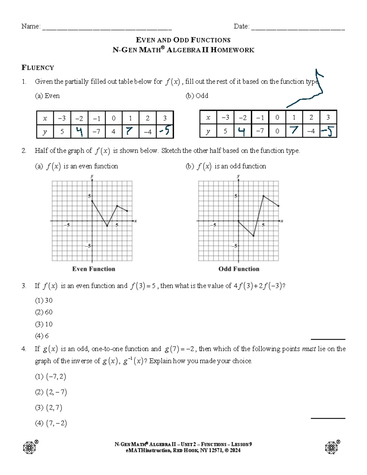 A2 Unit 5 Day 14 Even & Odd Functions Homework - Studocu