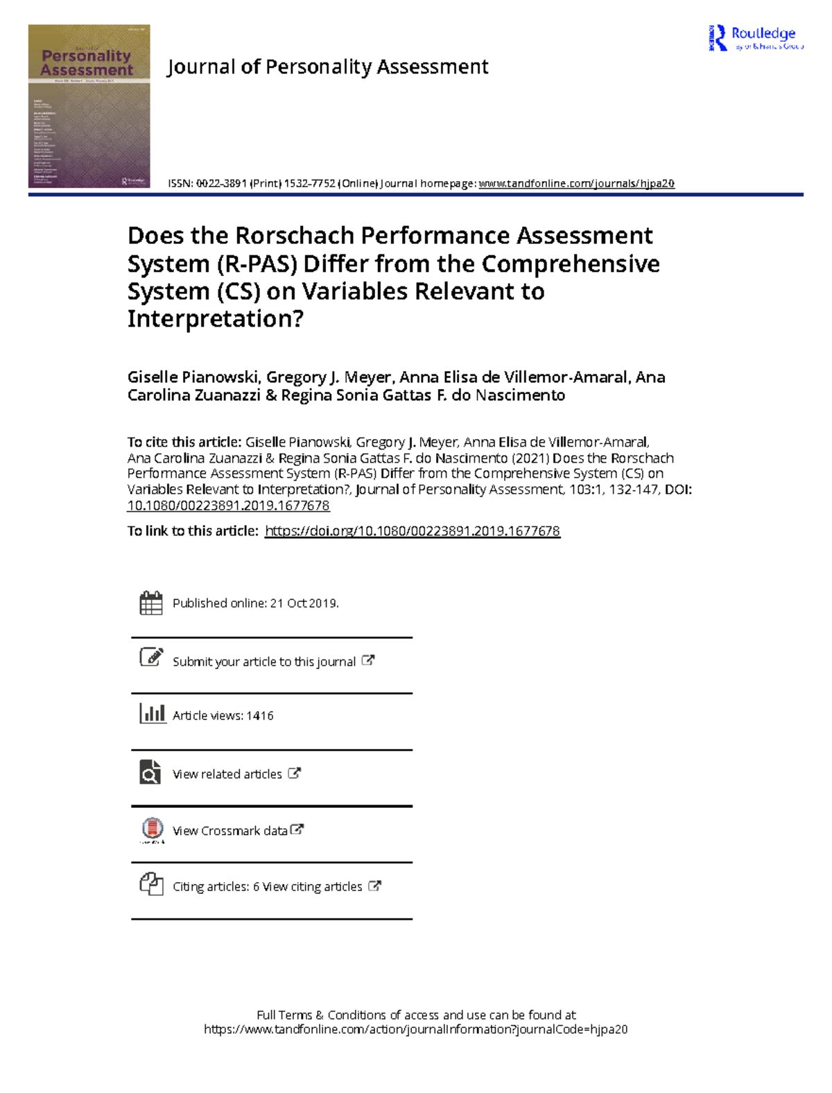 Comparing R-PAS and CS: Interpretation Variables in Rorschach ...