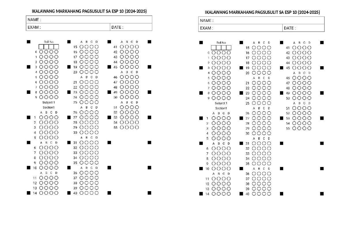 Answer Sheet ESP 10 - ESP 10 - Values Education - IKALAWANG MARKAHANG ...