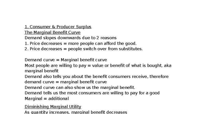Consumer & Producer Surplus - Consumer & Producer Surplus The Marginal ...