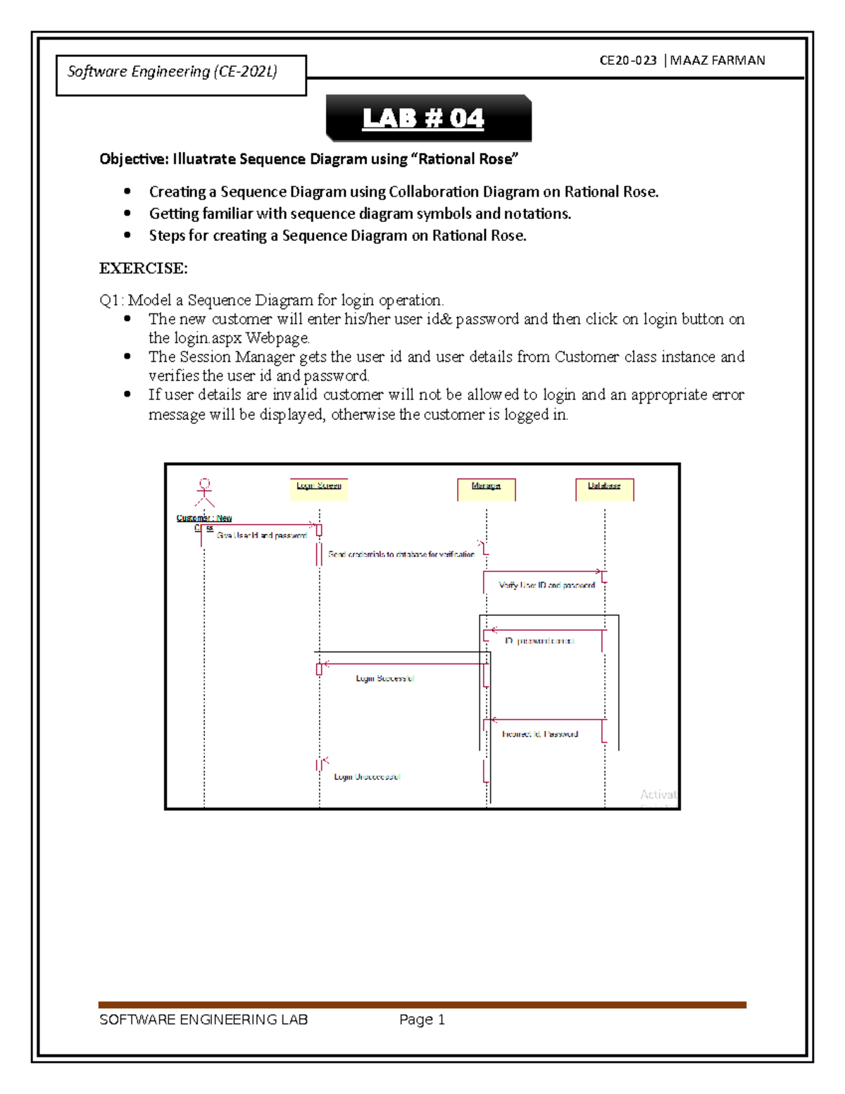 CE-202L: Sequence Diagram Lab Work in Software Engineering - Studocu