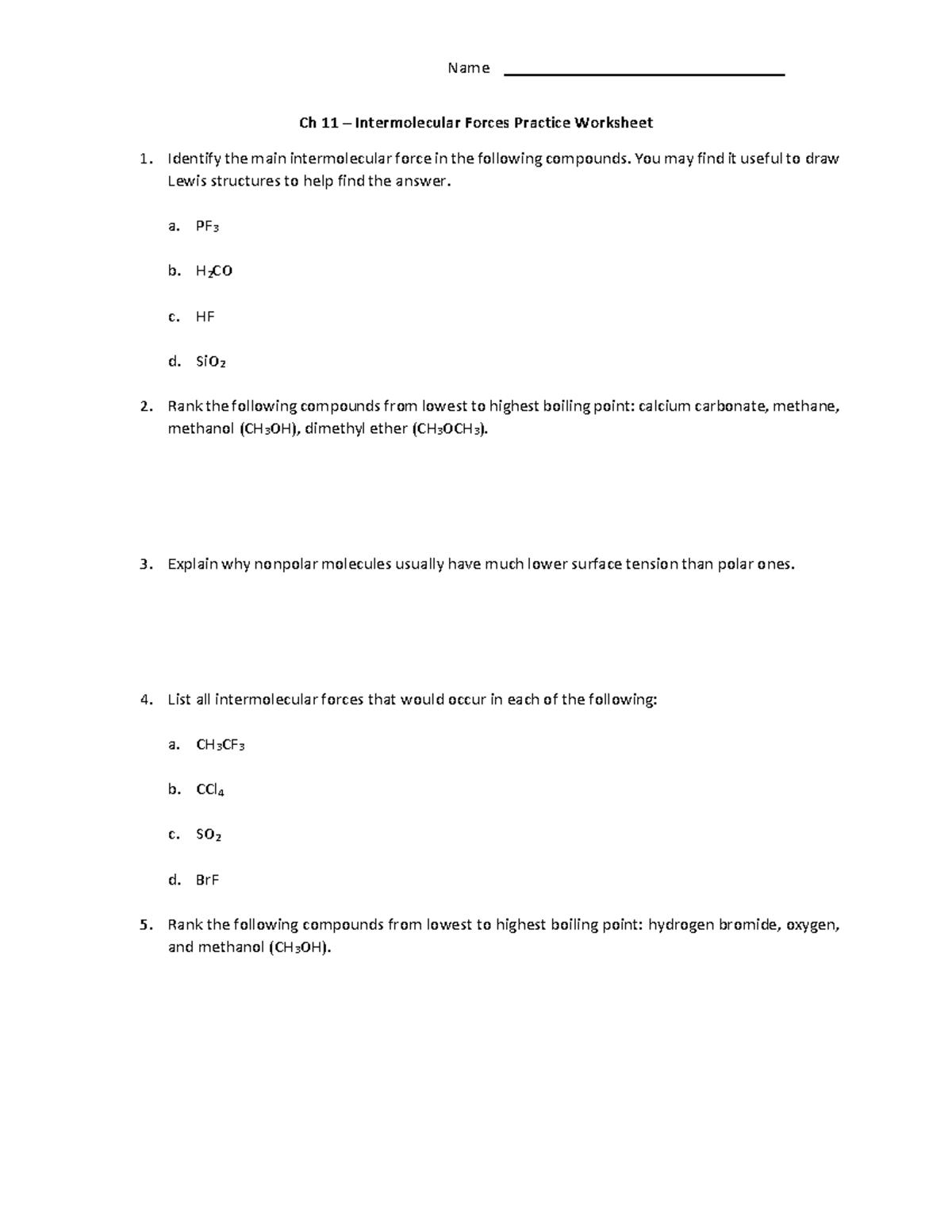 Ch 11 intermolecular forces practice worksheet - Name Ch 11 ...