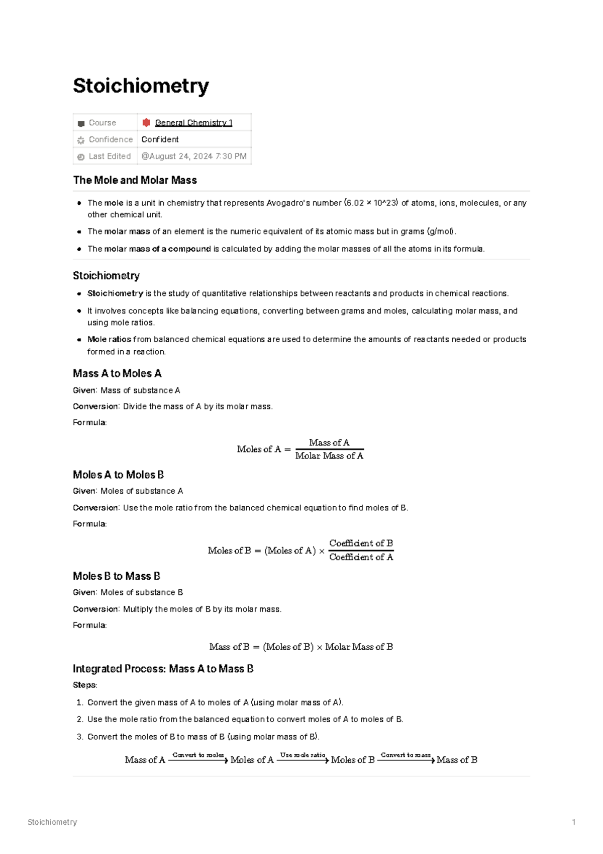 General Chemistry 1: Quick Stoichiometry Revision Notes - Studocu
