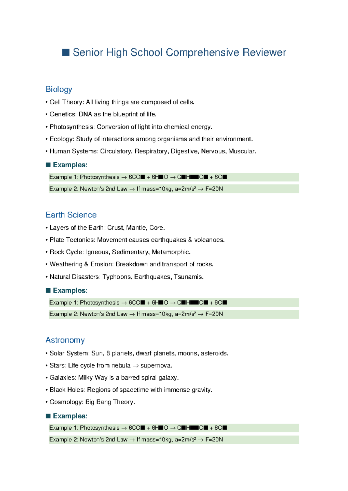 SHS Comprehensive Reviewer: Biology, Earth Science, Chemistry, Physics ...