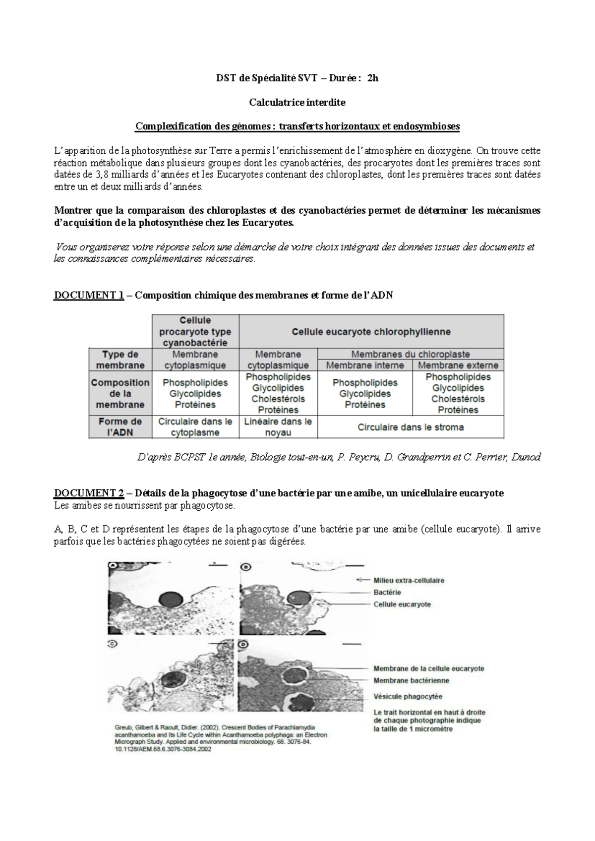 DST SVT 1e année : Complexification des génomes et photosynthèse - Studocu