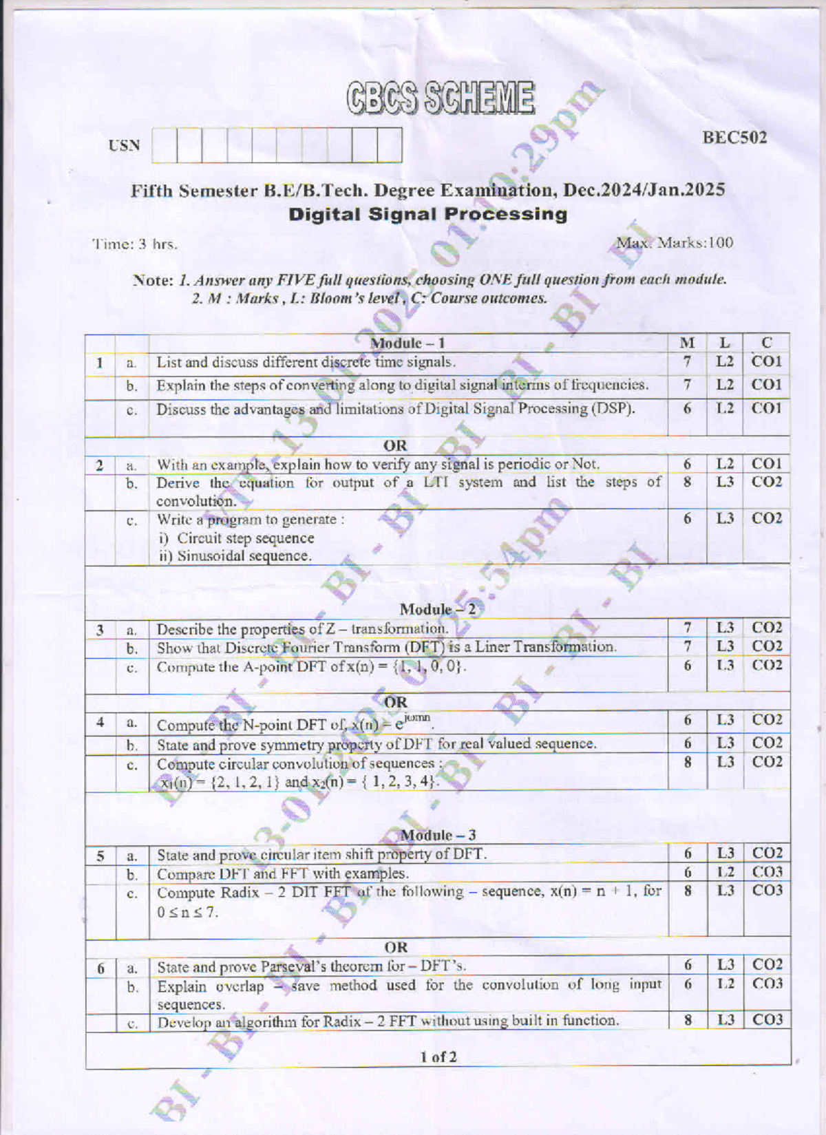 CBCS BEC502 Digital Signal Processing Exam Paper - Dec 2023 - Studocu