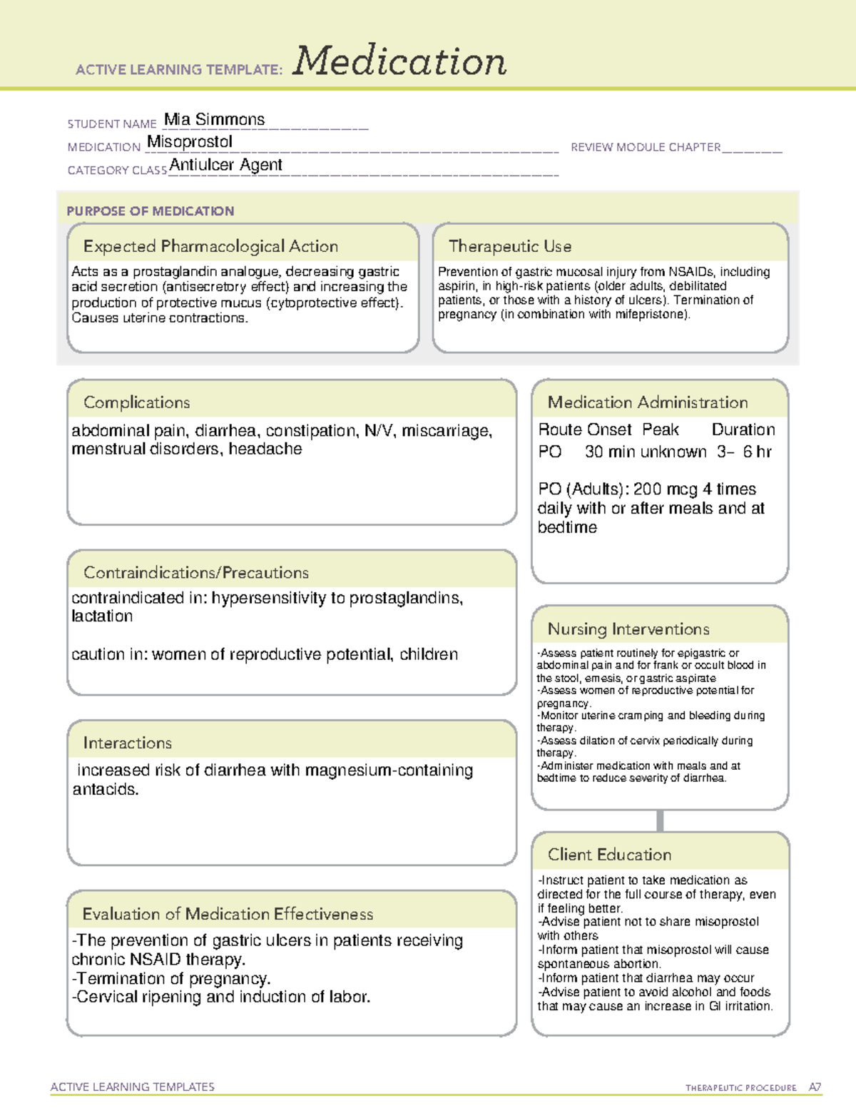 Misoprostol Drug Card - Active Learning Template (Therapeutic Procedure ...