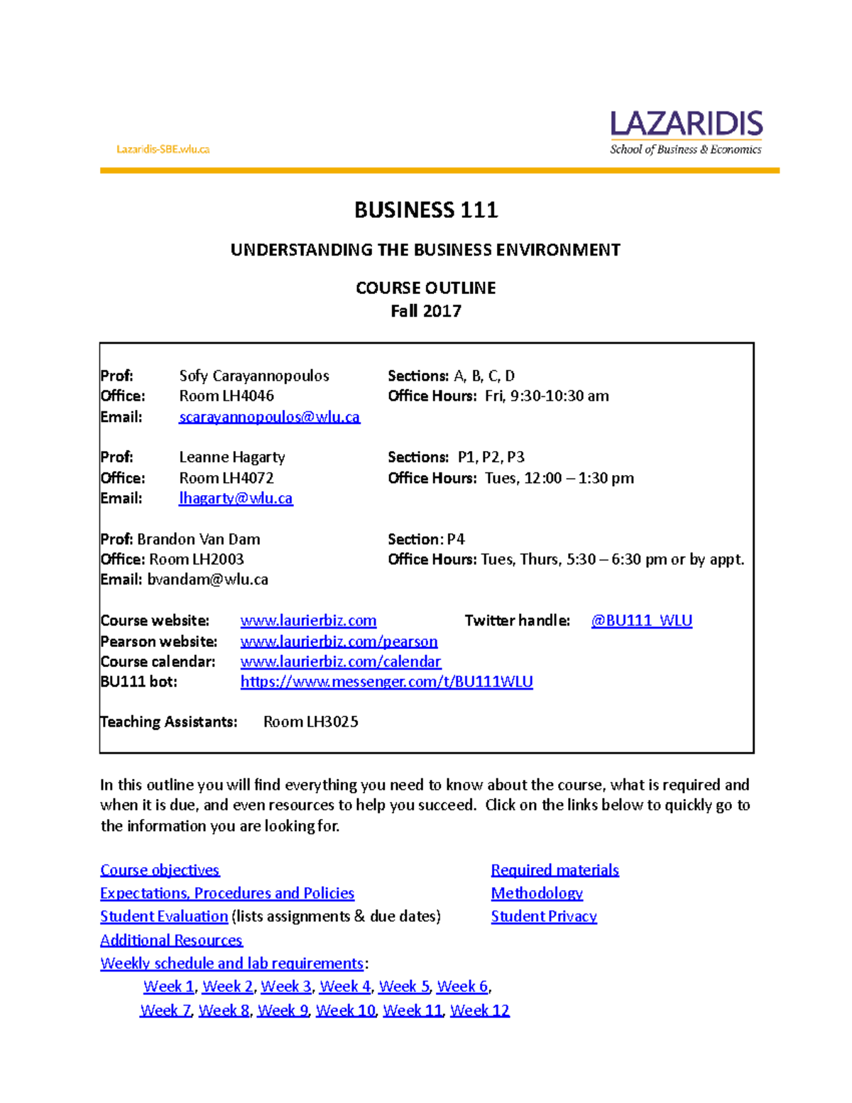 Course Outline for BU111 - Understanding the Business Environment - Studocu