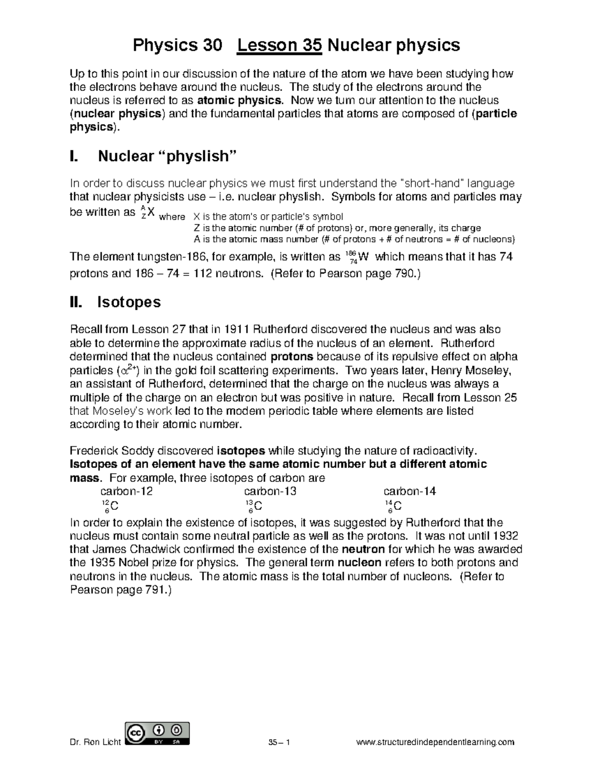 Physics 30 Lesson 35: Key Concepts in Nuclear Physics and Applications ...