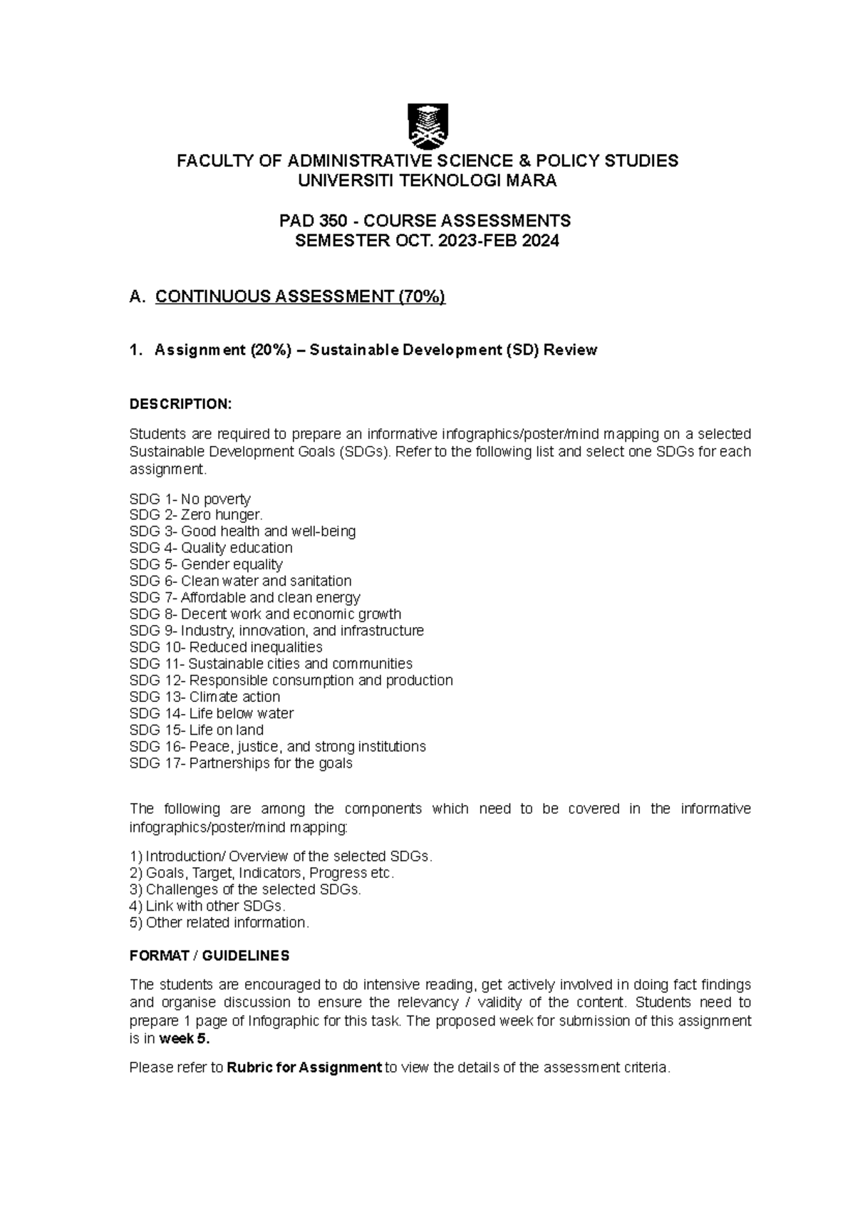 PAD350-Cont. Assessment Sem Oct23-Feb24 - FACULTY OF ADMINISTRATIVE ...