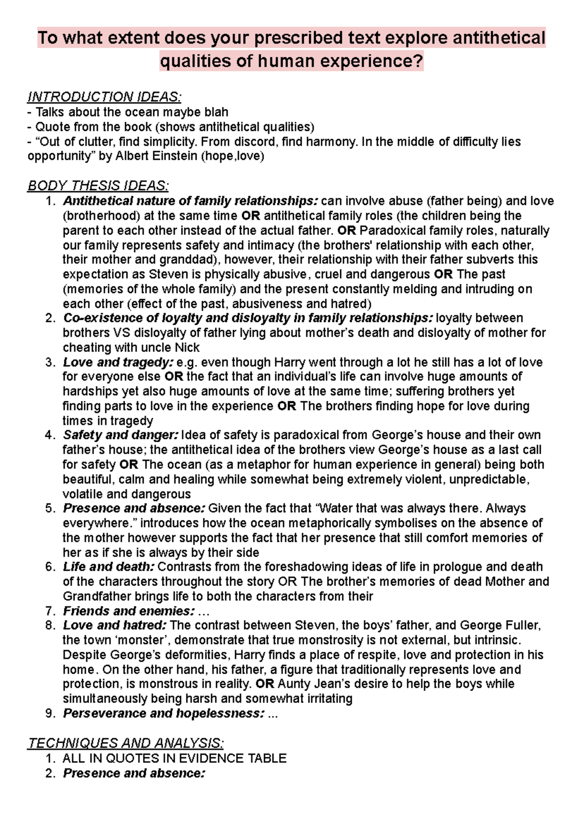 Exploring Antithetical Qualities in "Past the Shallows" HSC Essay - Studocu