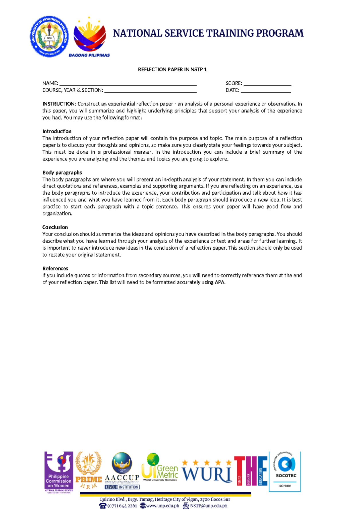 NSTP Reflection Paper Guidelines: Structure and Key Considerations ...