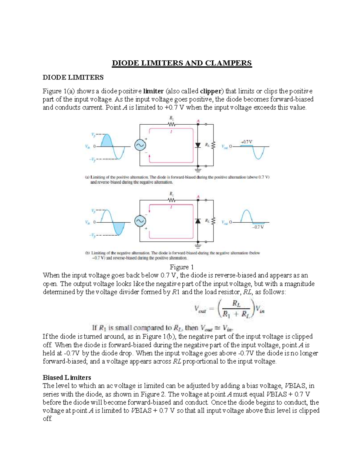 Diode Limiters and Clampers: Lecture 4 (Analogue Electronics I) - Studocu