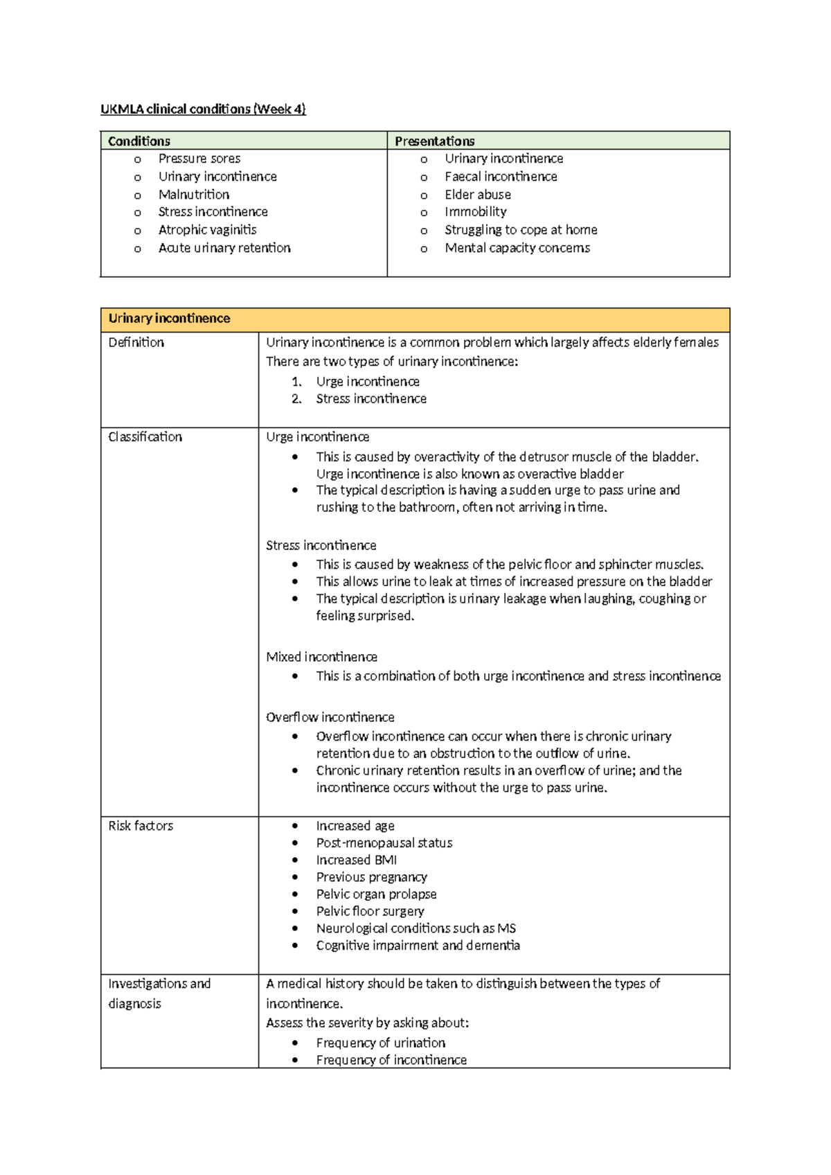 Mental health week 4 - complex care - UKMLA clinical conditions (Week 4 ...