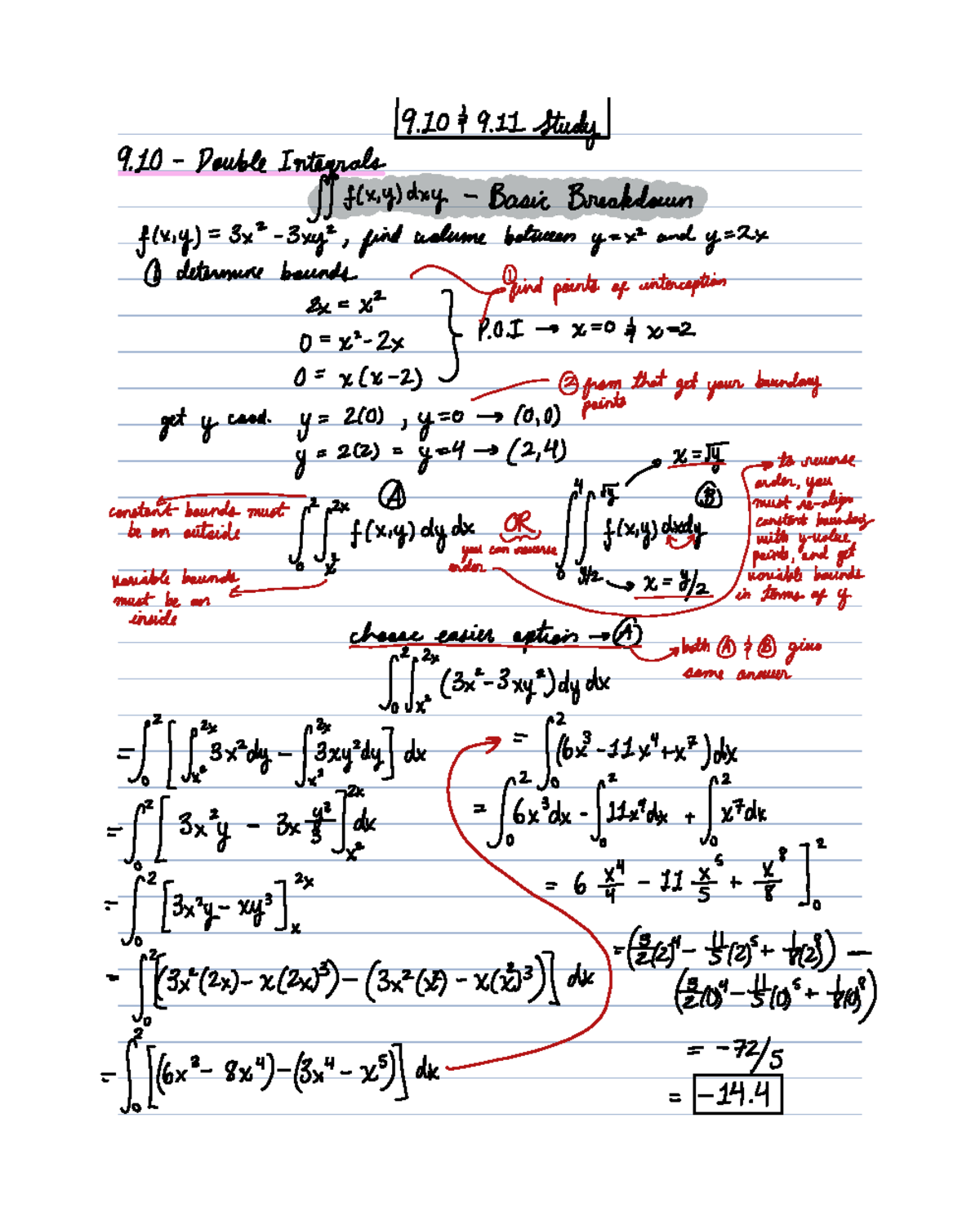 9.10 & 9.11 Study Notes: Double Integrals in Advanced Calculus - Studocu