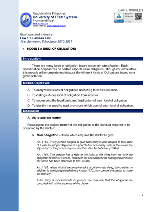 Obligation and contracts - OBLIGATIONS AND CONTRACT TEST BANK 2021-2022 ...