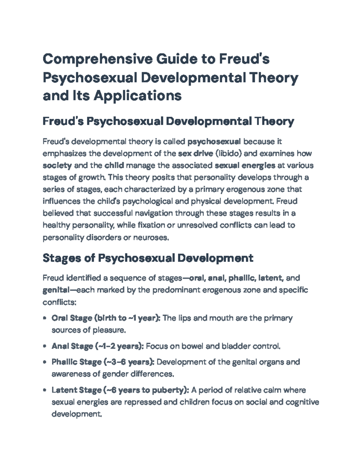 Comprehensive Overview of Freud's Psychosexual Development Theory (PSY ...