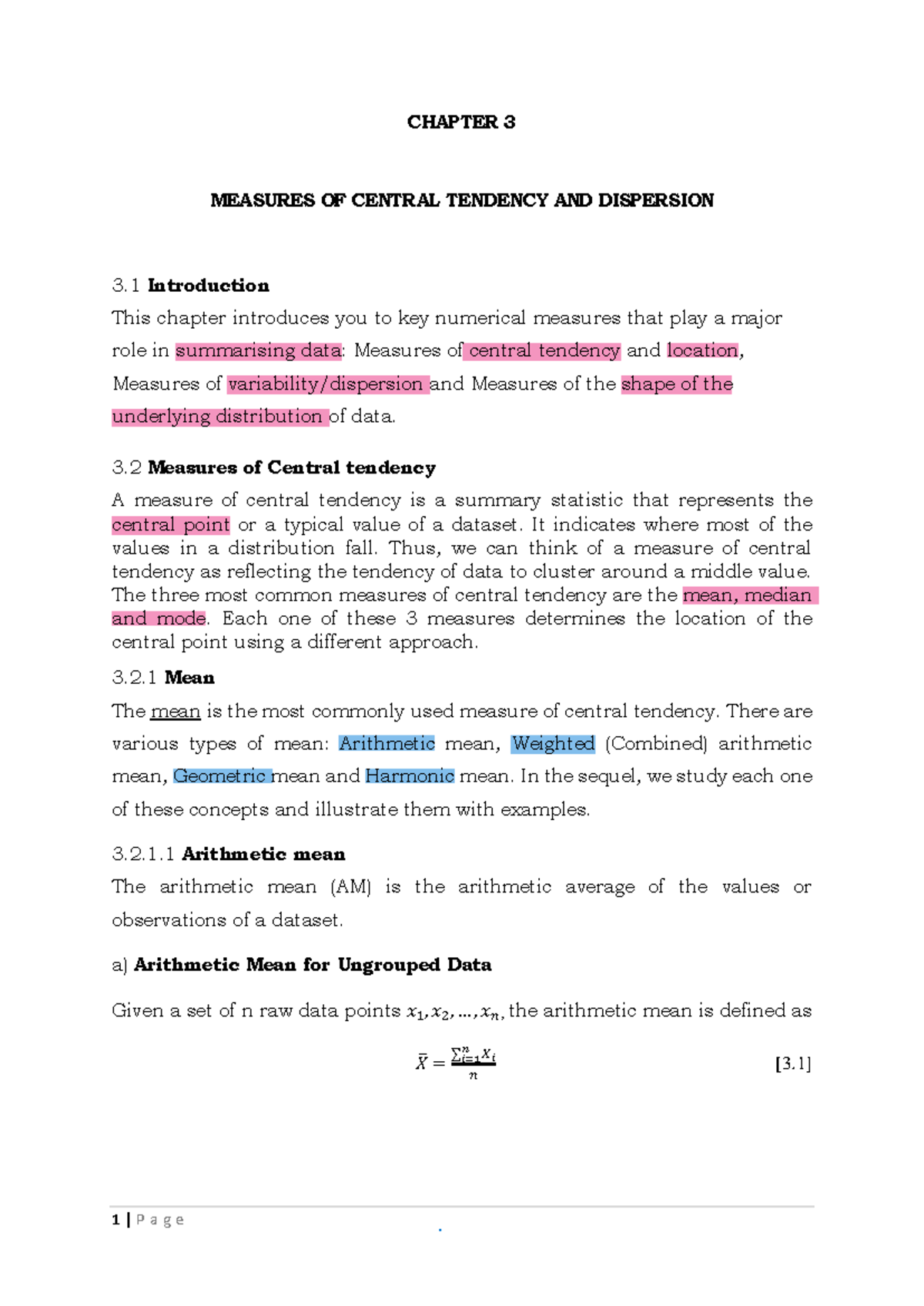 CHAPTER 3: MEASURES OF CENTRAL TENDENCY AND DISPERSION - Studocu