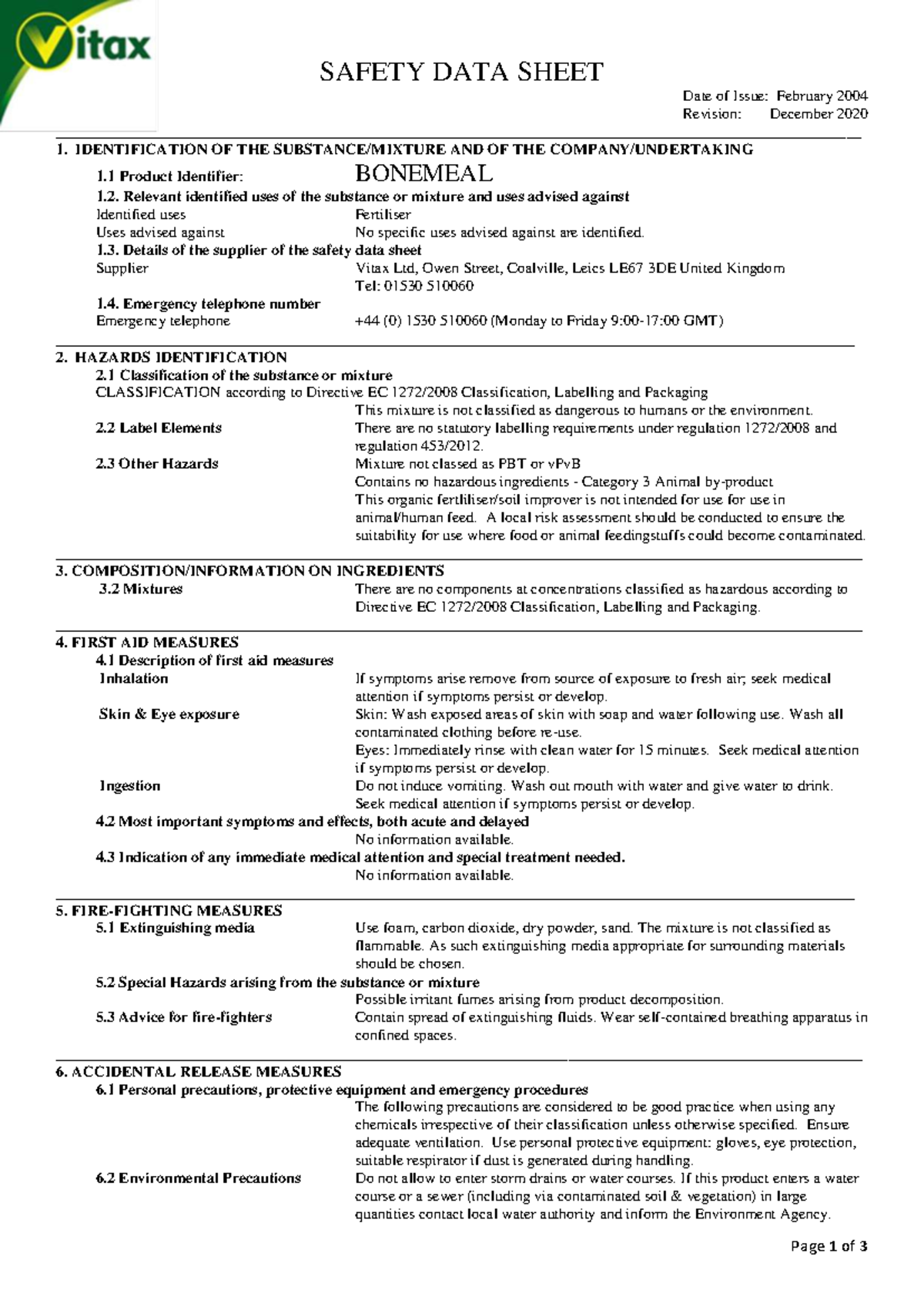 MSDS for Bonemeal (Fertiliser) - University of Economics HCMC - Studocu