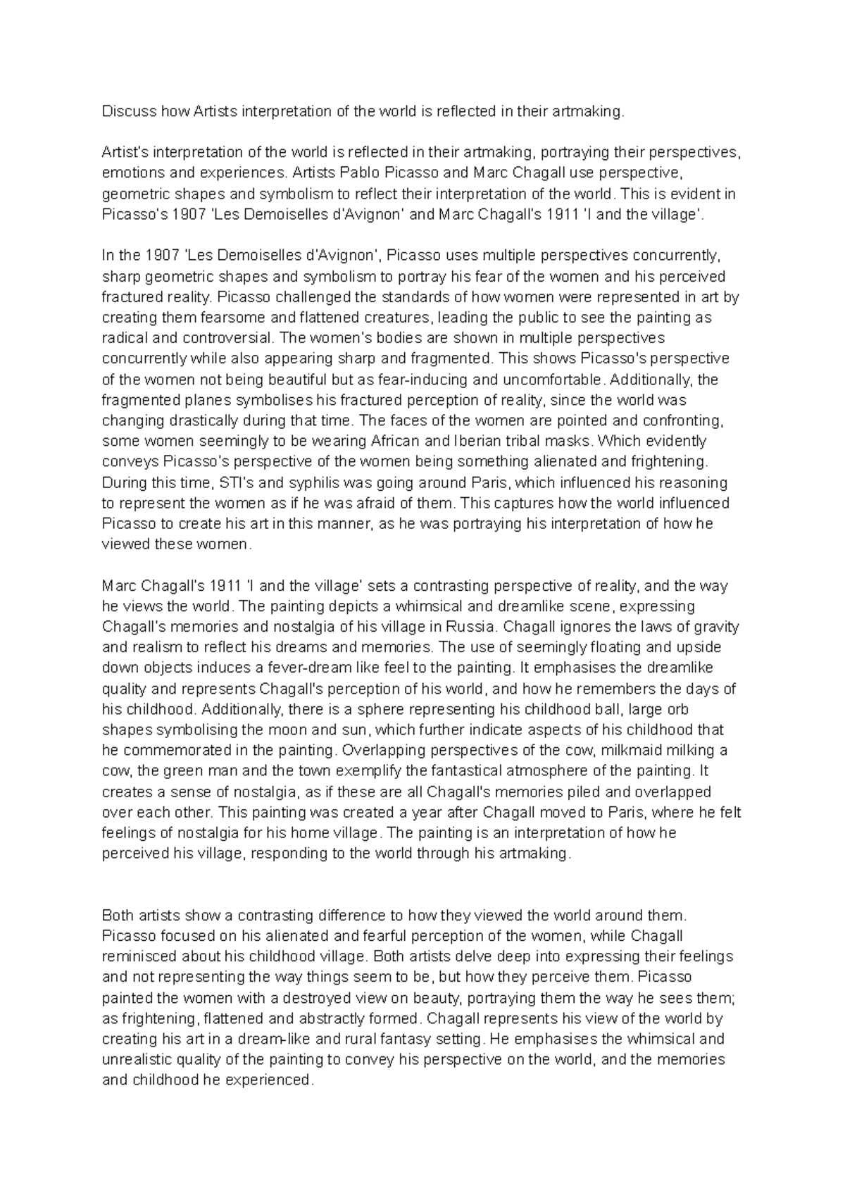 Visual Art Essay: Artists' Perspectives in Artmaking (ART101) - Studocu