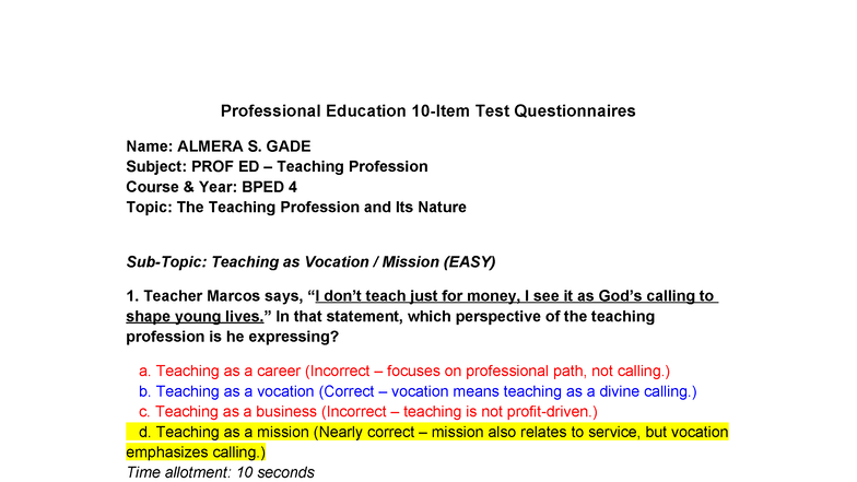 Group 1 Consolidated Professional Education Test Questions: Teaching ...