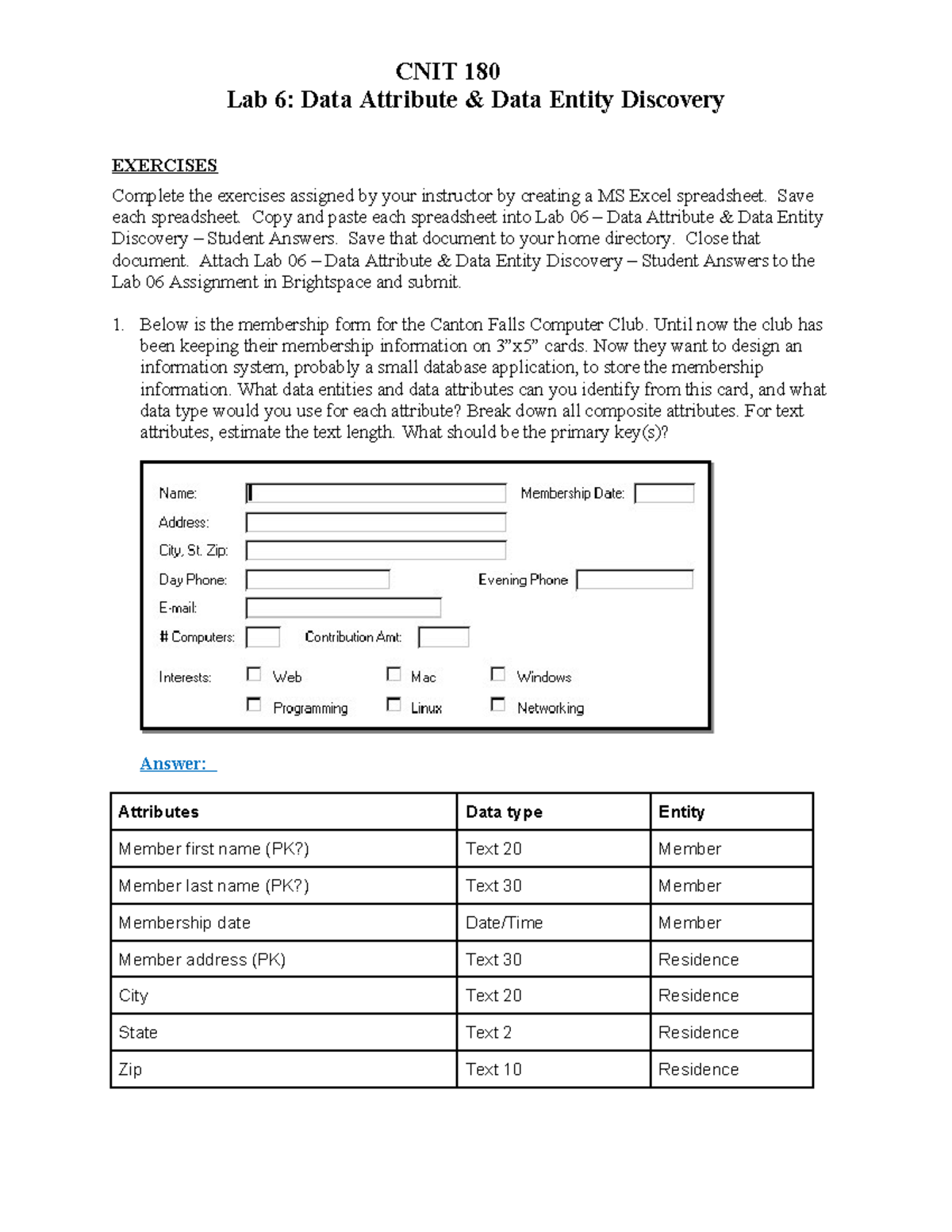 Lab 06 - Data Attribute & Entity Discovery - Student Responses ...