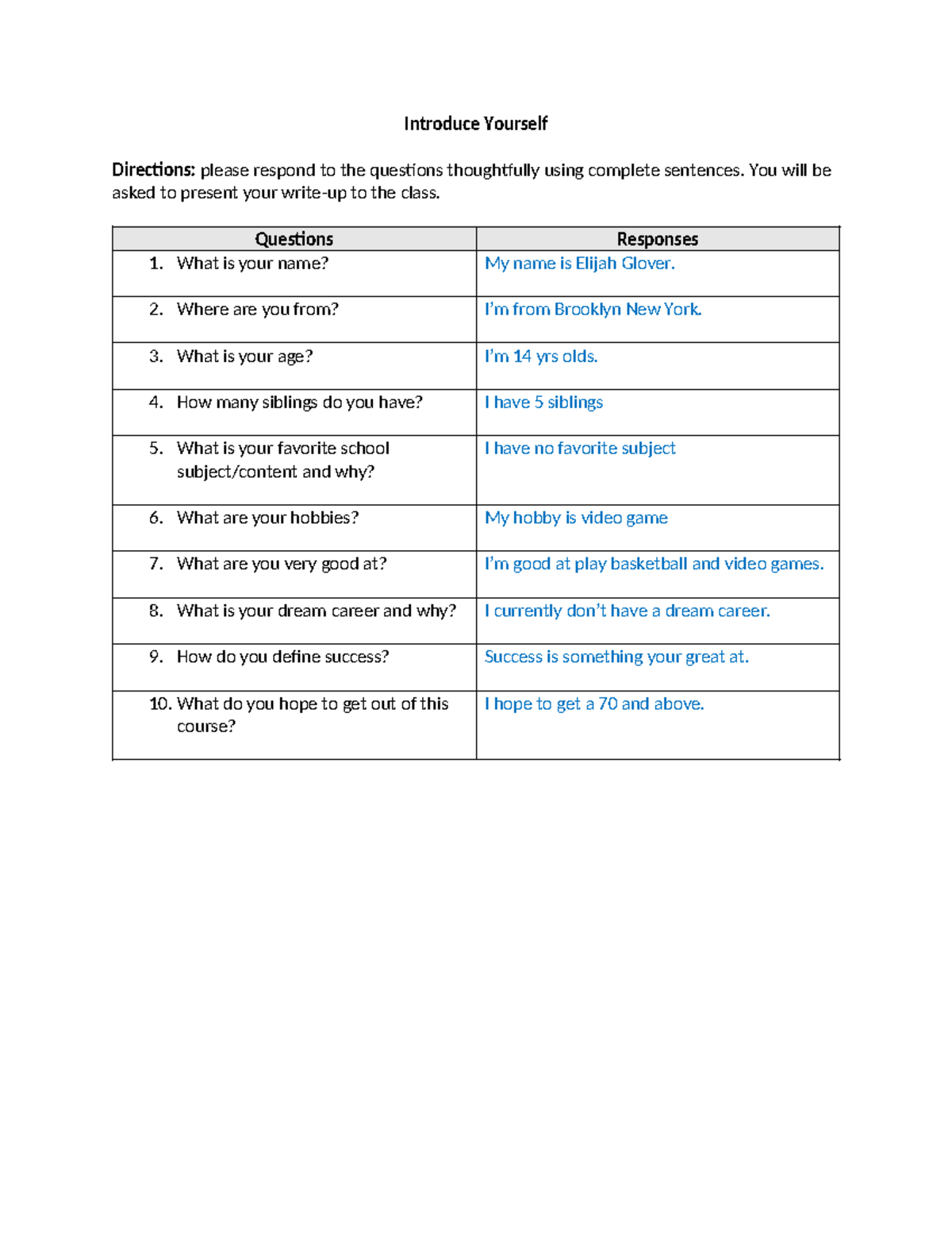 Sfint-Self-Introduction Assignment Template for New Students - Studocu