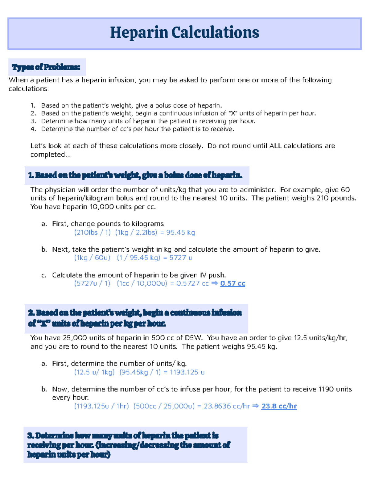 Nursing Med-Math NCLEX Heparin Calculation Practice Problems - Studocu