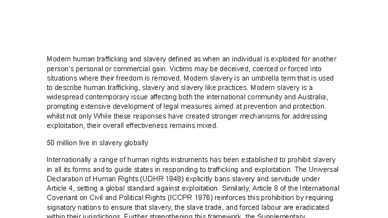 Legal Studies: Modern Human Trafficking & Slavery Responses - Studocu
