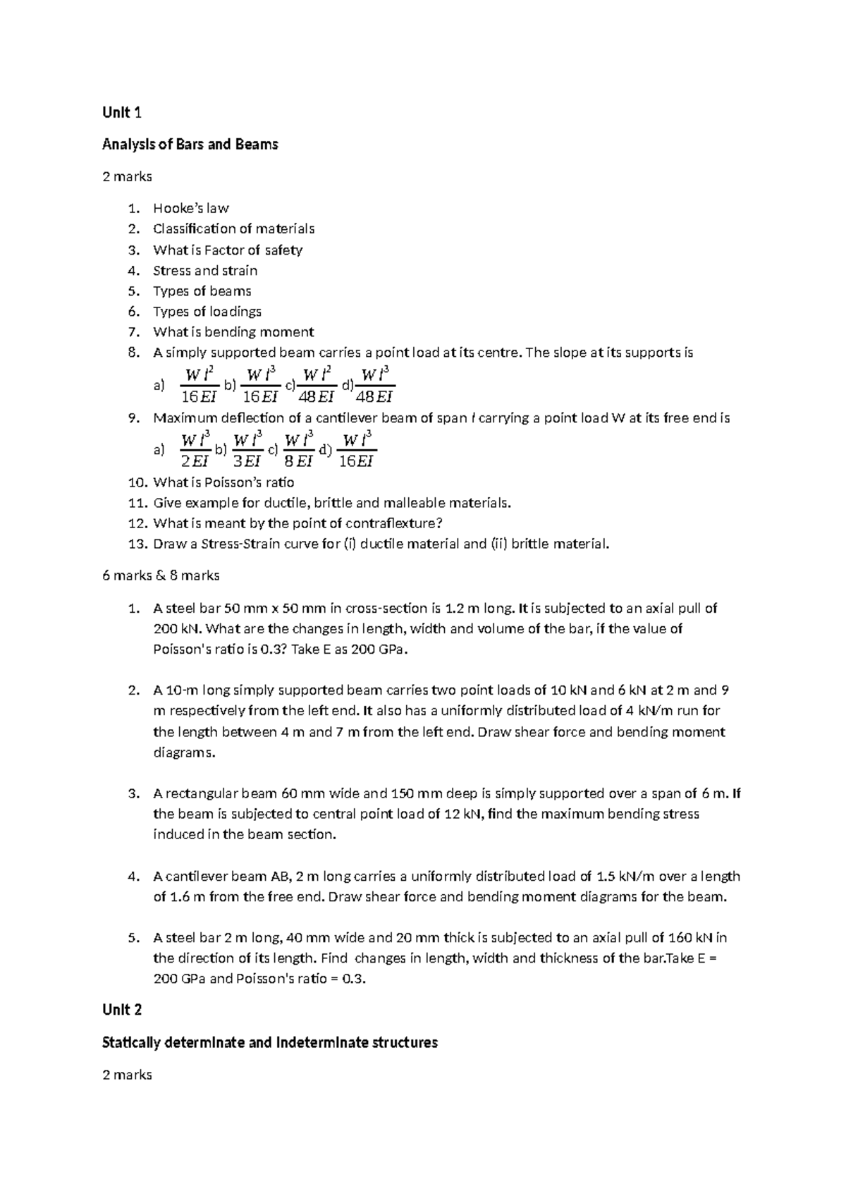 M. Tech QB - M. Tech question paper on strength of materials - Unit 1 ...