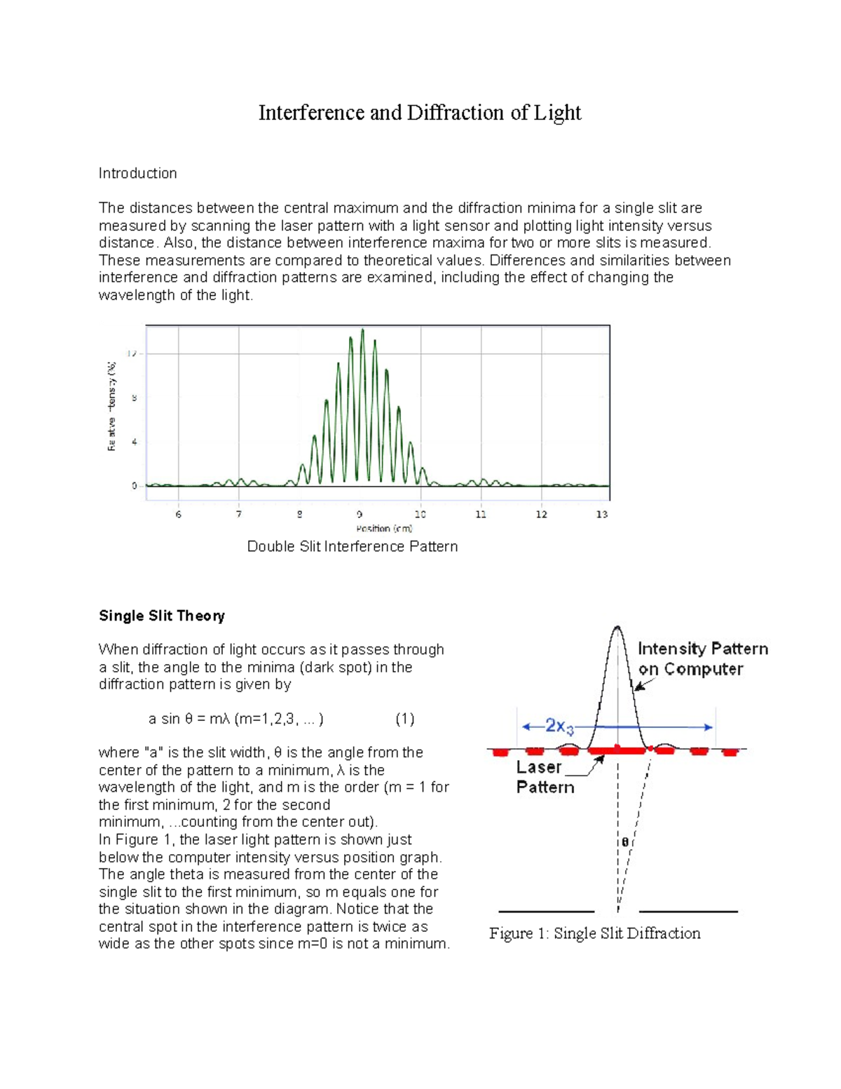 PHYS 1402 - Lab 9: Interference and Diffraction of Light Analysis - Studocu