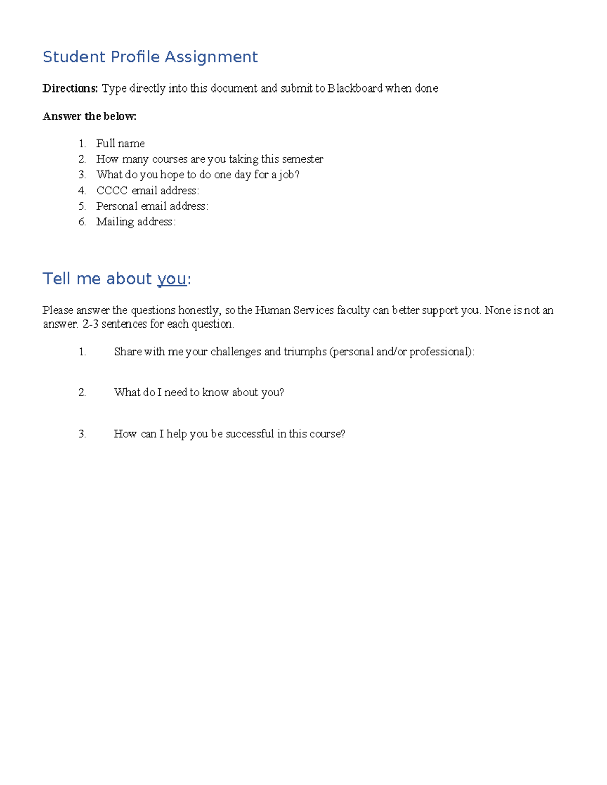 Profile Assignment - Student Info & Support for Human Services - Studocu