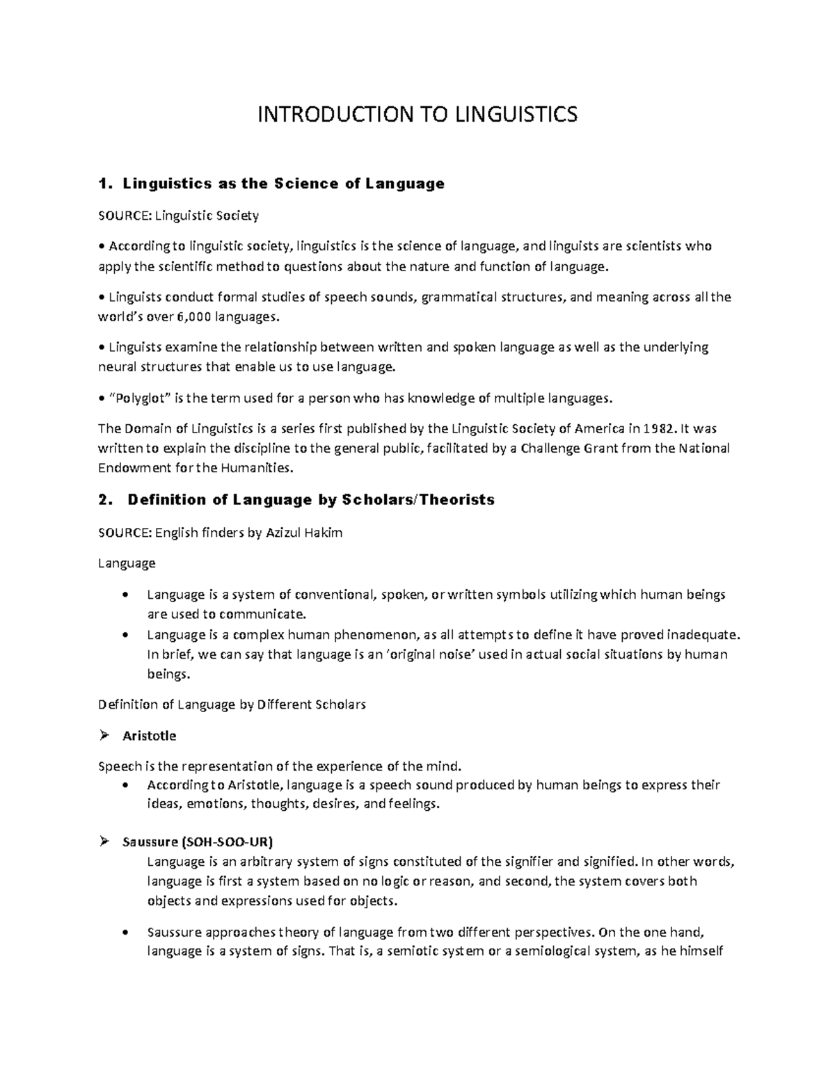 Introduction TO Linguistics - INTRODUCTION TO LINGUISTICS Linguistics ...