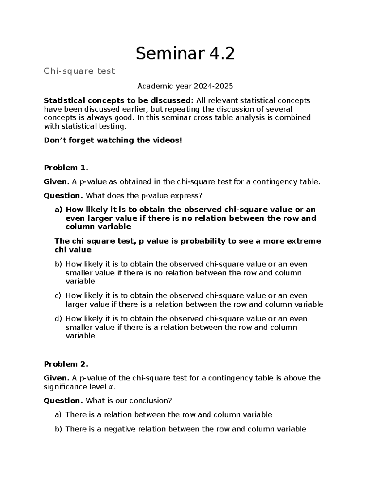 Seminar 4.2 Test: Statistical Concepts and Contingency Table Analysis ...