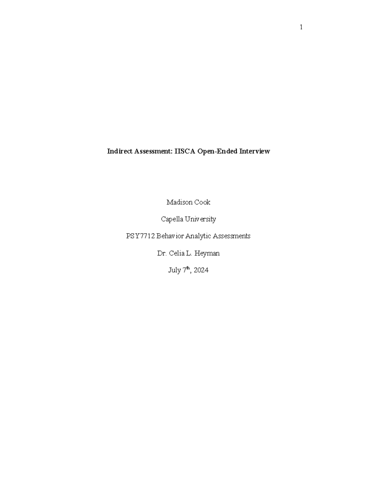 Indirect Assessment A3 MC - Indirect Assessment: IISCA Open-Ended ...