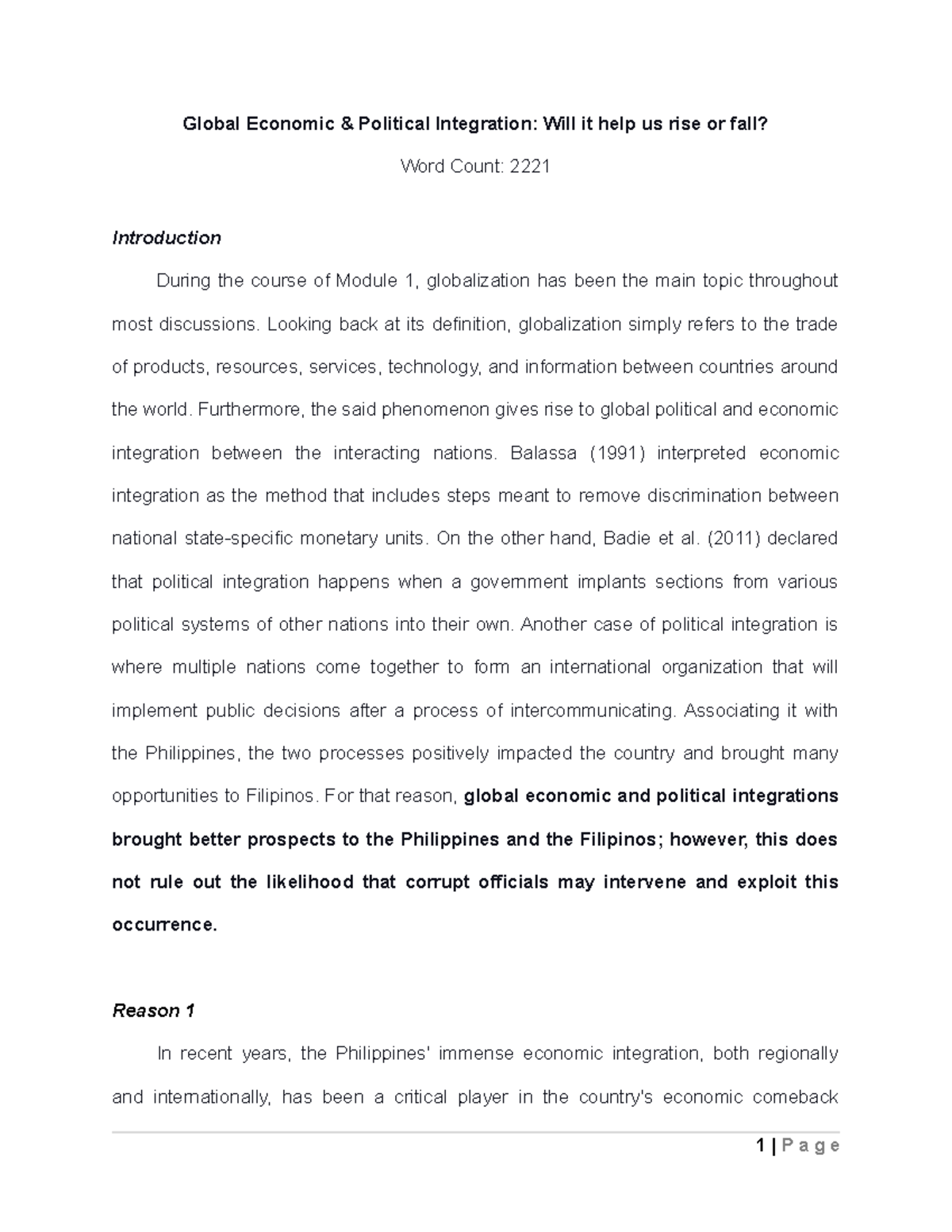 GED105-A3 - M1A5 (Argumentative Essay on Global Integration & Its ...