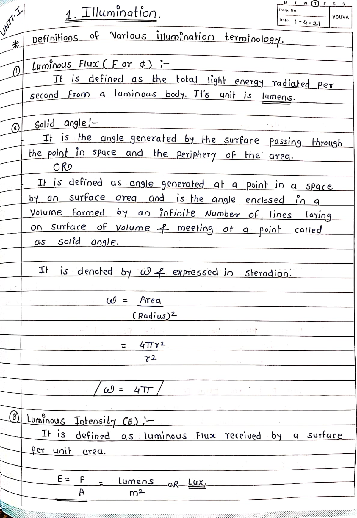 UEE 1.1 Illumination Terminology and Principles Notes - Studocu