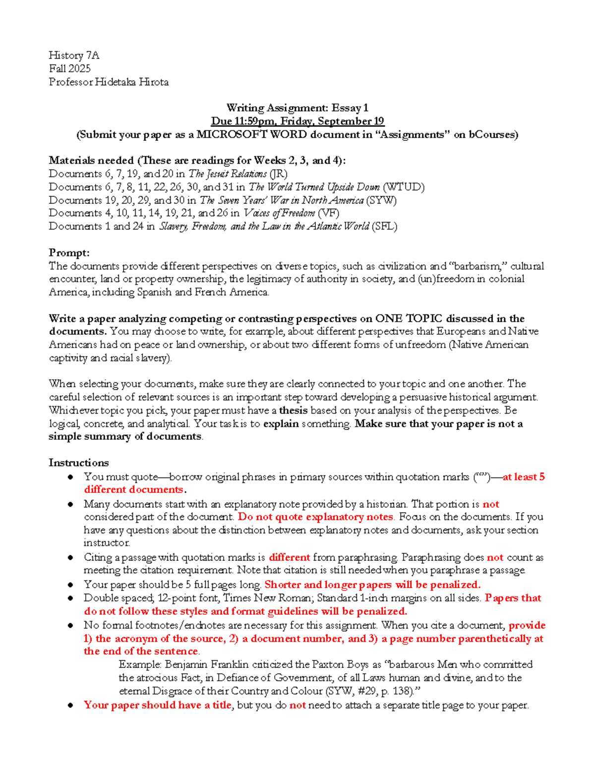 History 7A Fall 2025: Essay 1 Writing Assignment Guidelines - Studocu