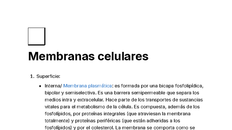 Membranas Celulares: Estructura y Funciones en Histología - Studocu