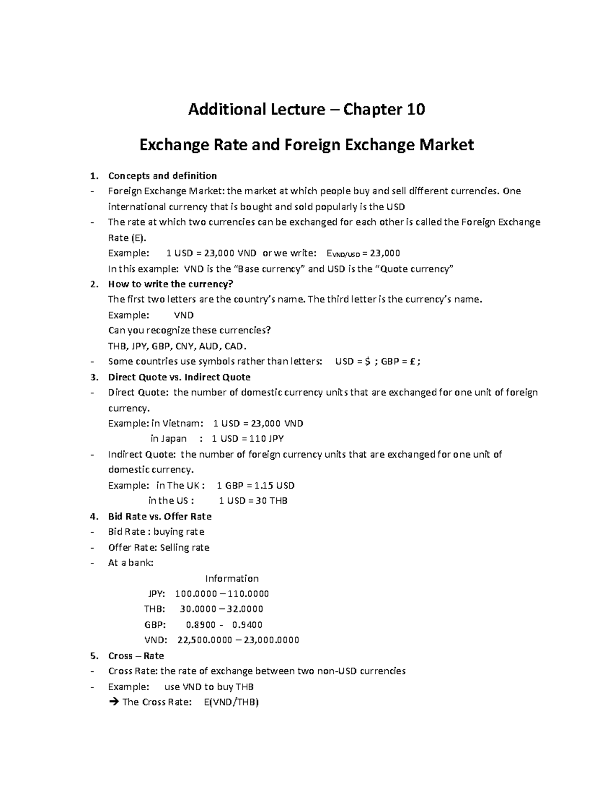 Additional Lecture - Chapter 10A: Exchange Rate & Forex Market Concepts ...