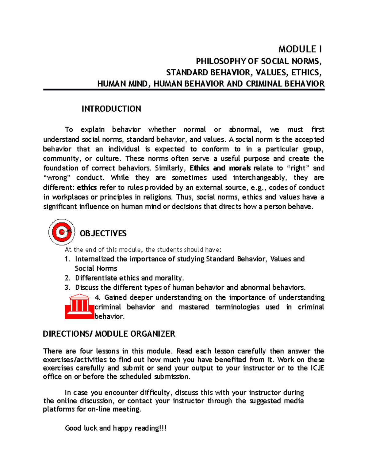 Module I - Philosophy of Social Norms and Human Behavior Overview - Studocu