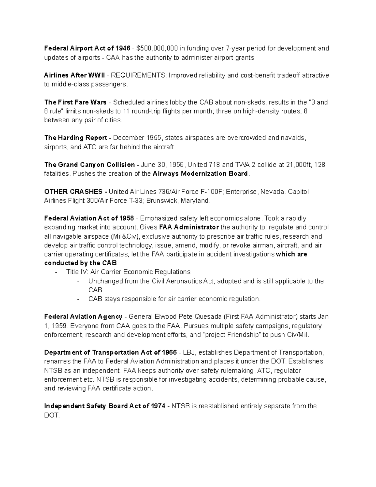 AS 254 Test 2 Notes: Federal Aviation Act & Airport Development - Studocu