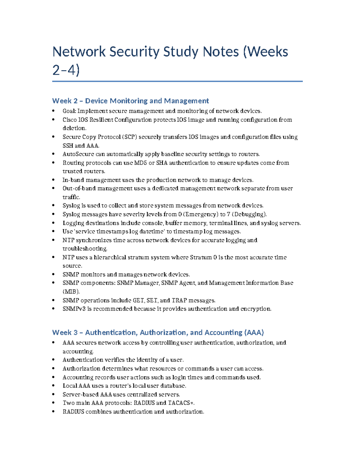 Network Security Study Notes: Weeks 2-4 Overview - Studocu