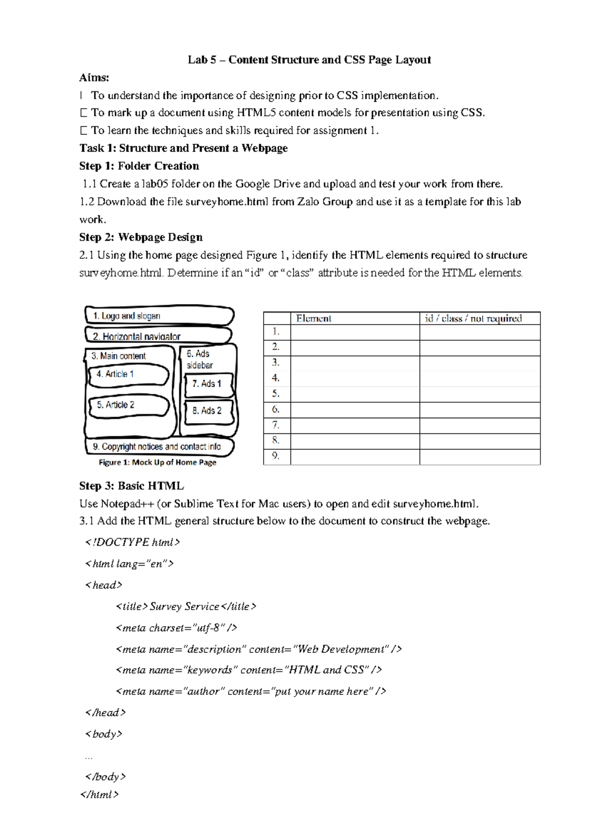 Lab 05: CSS Page Layout & HTML Structure Techniques for Web Design ...