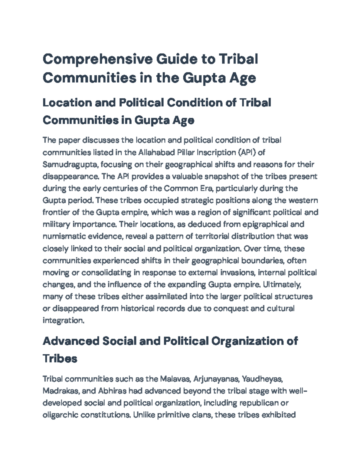 Comprehensive Analysis of Tribal Communities in Gupta Age (API) - Studocu
